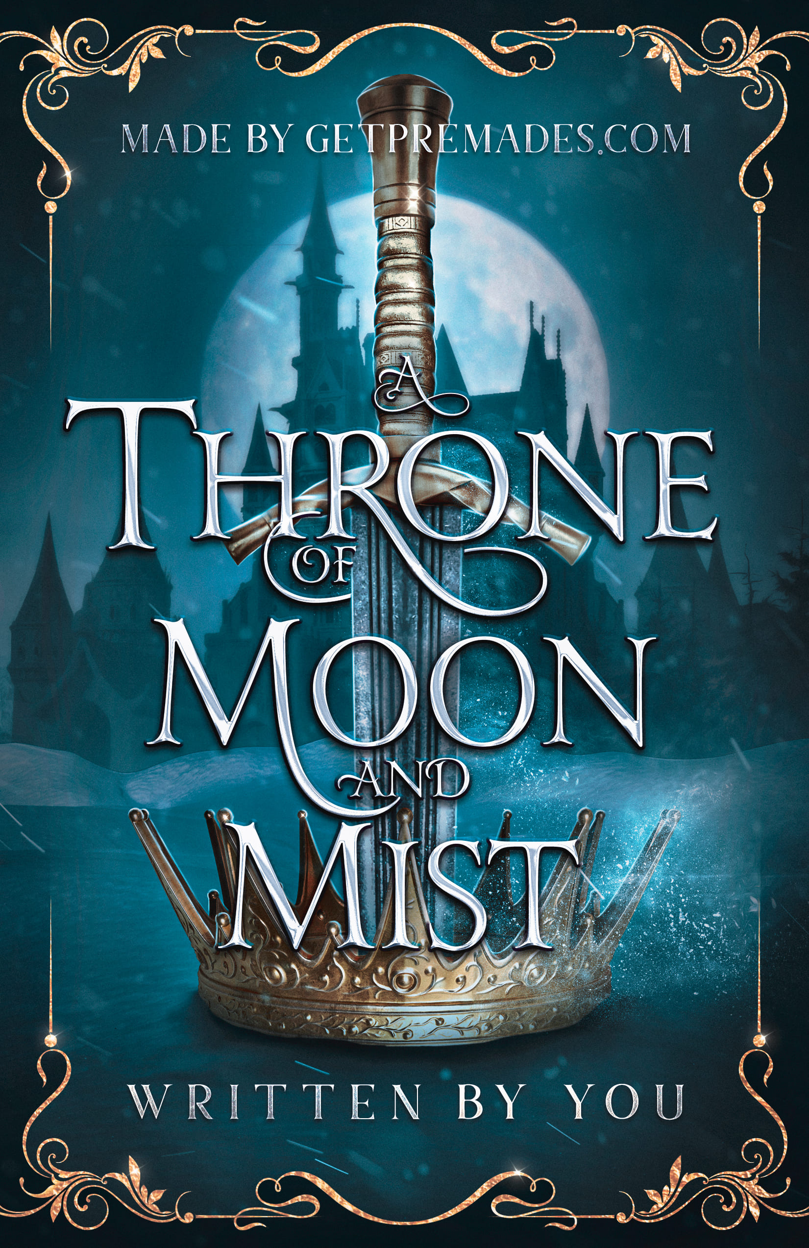 Fantasy romance book cover – A Throne of Moon and Mist - Getpremades