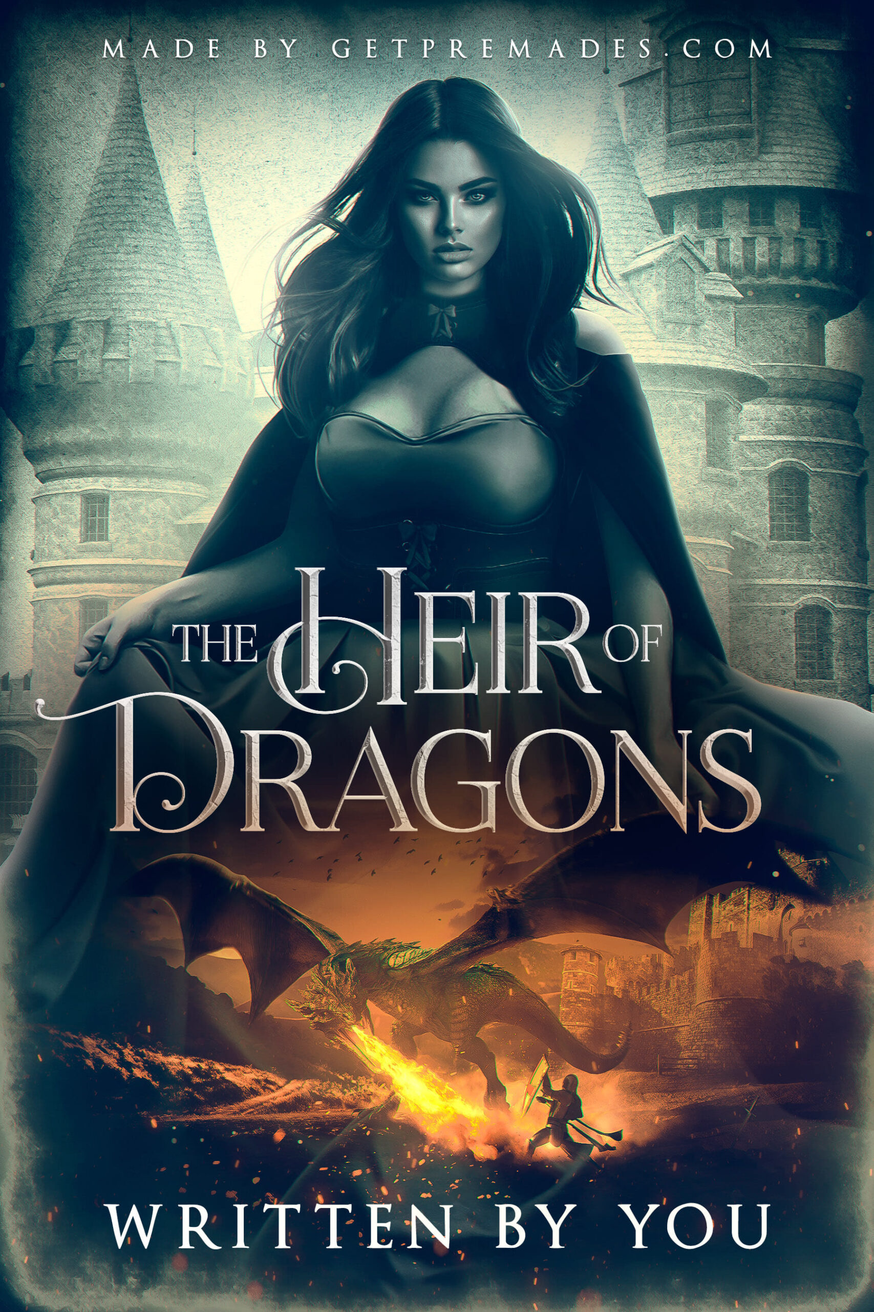 Dark dragon fantasy book cover – The Heir of Dragons - Getpremades
